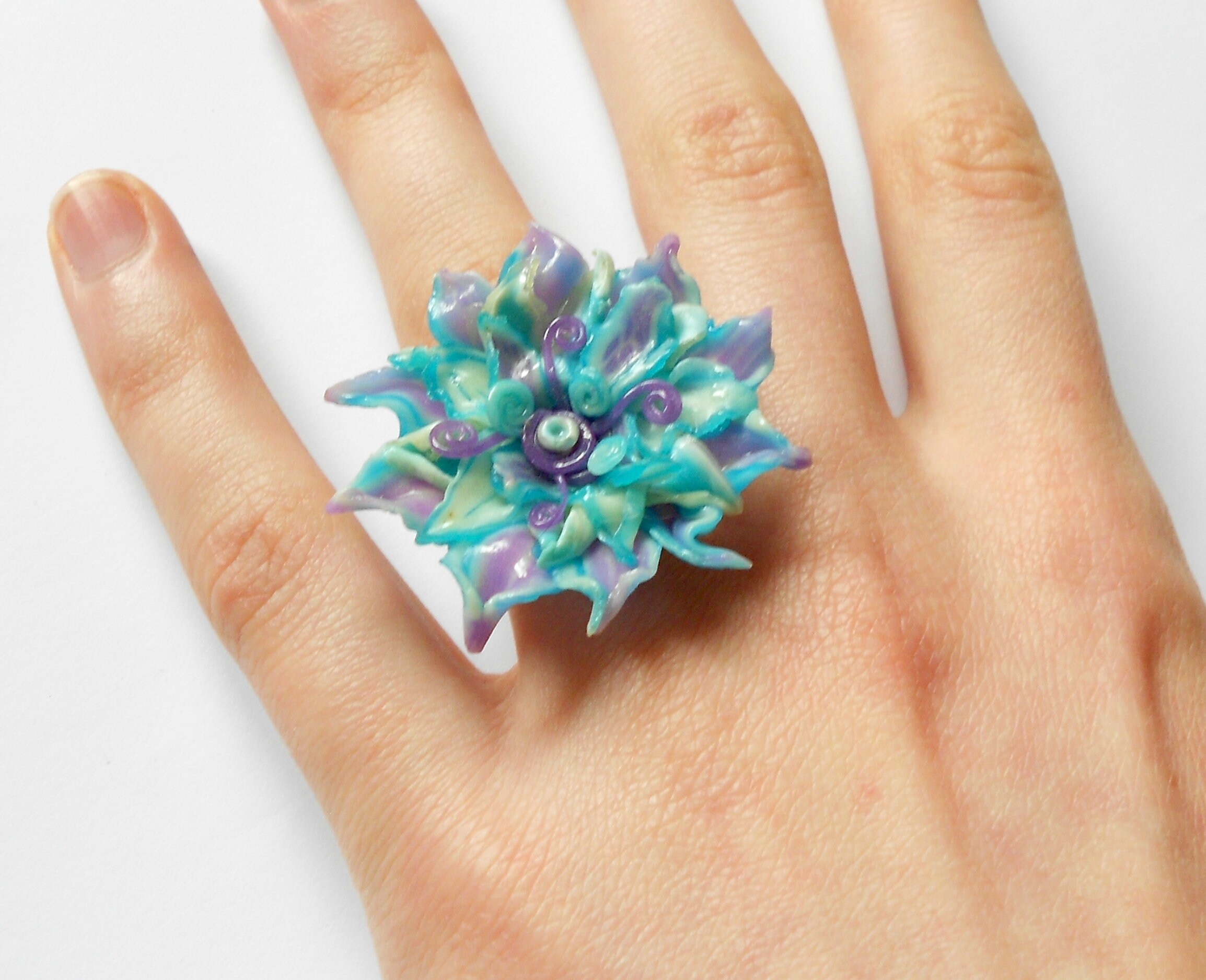 Abstract Flower Clay Ring - Etsy