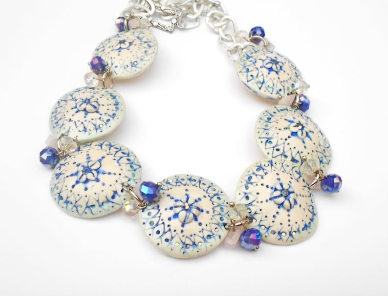 Polymer Clay Necklace With Gemstones and Glass Pearls. - Etsy