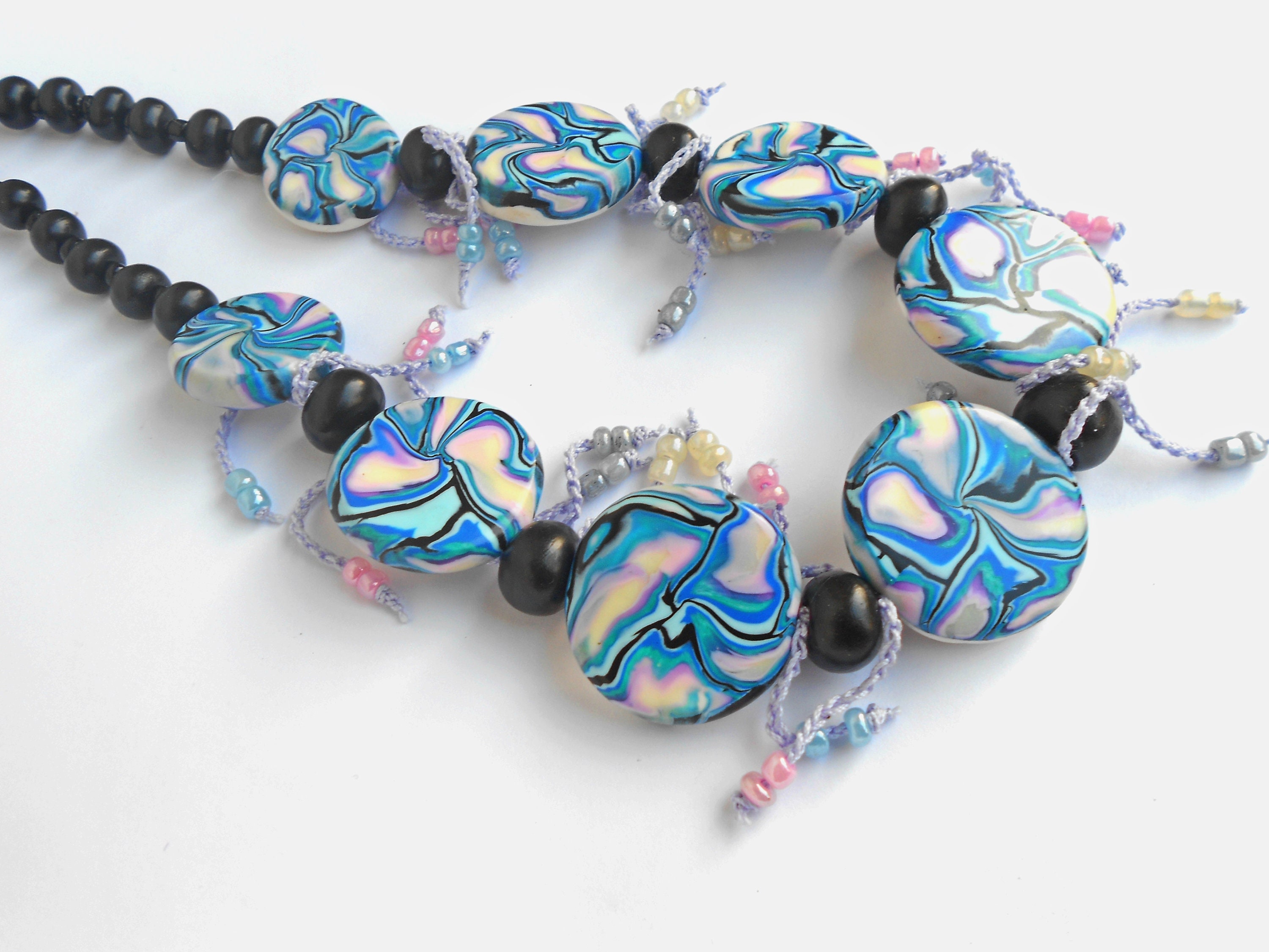 Polymer Clay Necklace With Black and Colorful Beads - Etsy