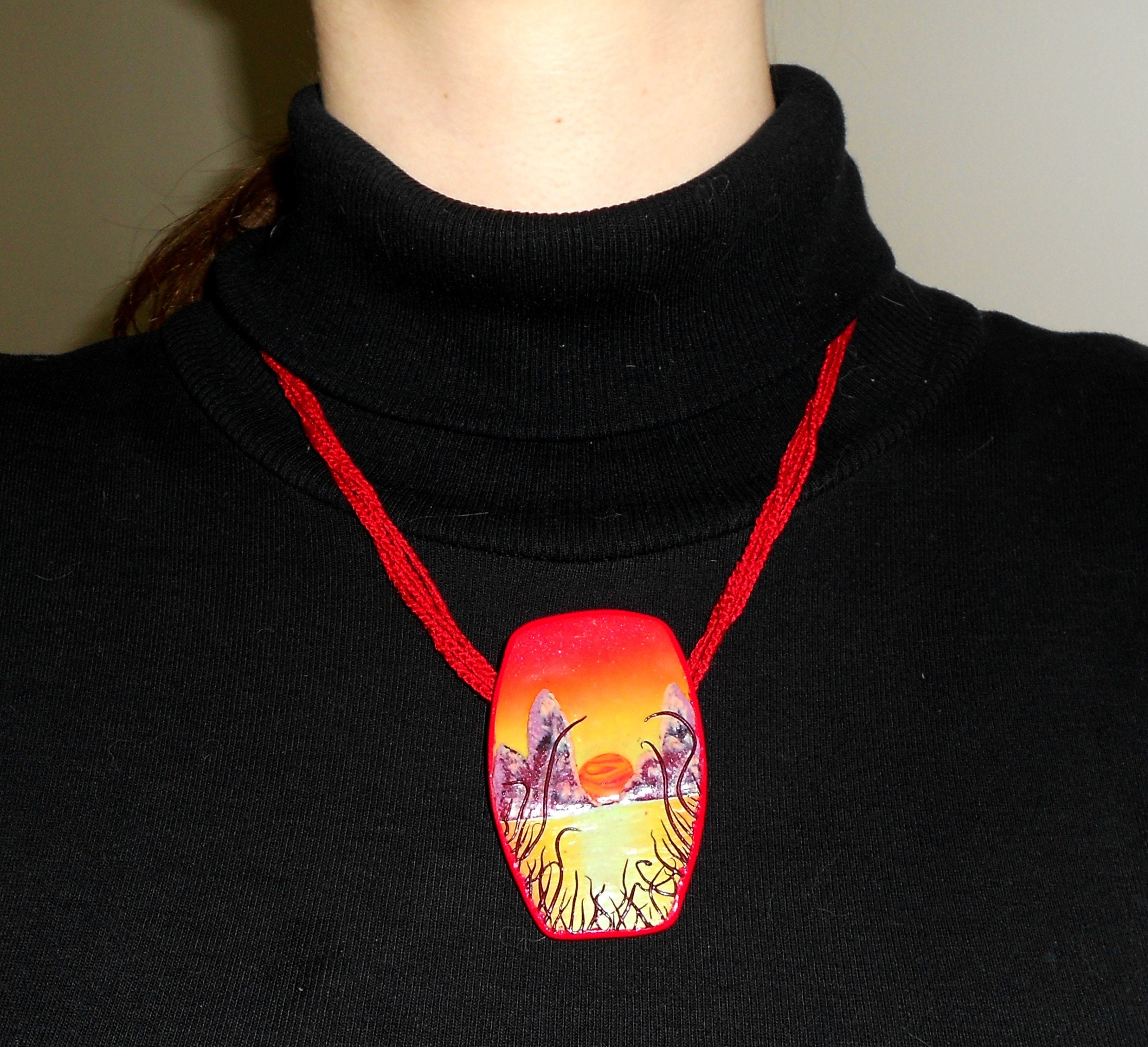 Pendant Necklace Nature Jewelry Mountain Necklace Sun - Etsy