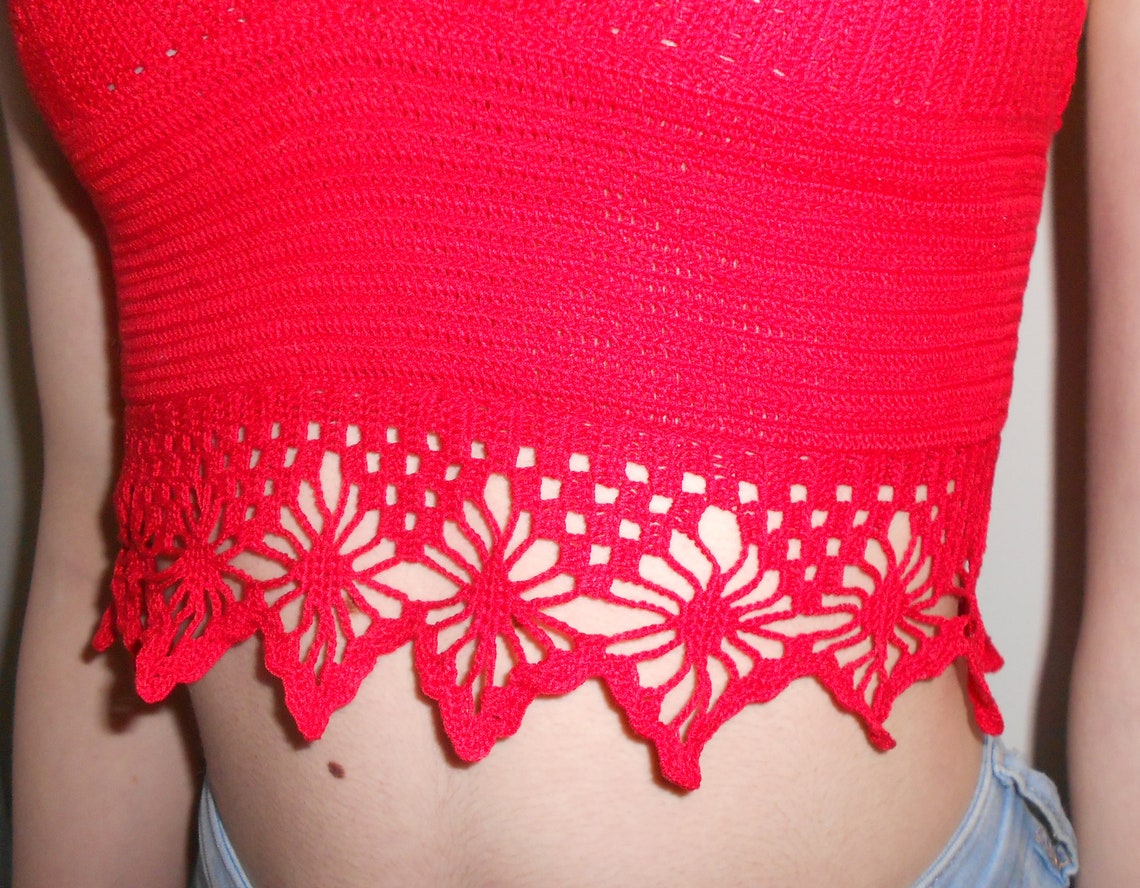 Red Crochet Crop Top - Etsy