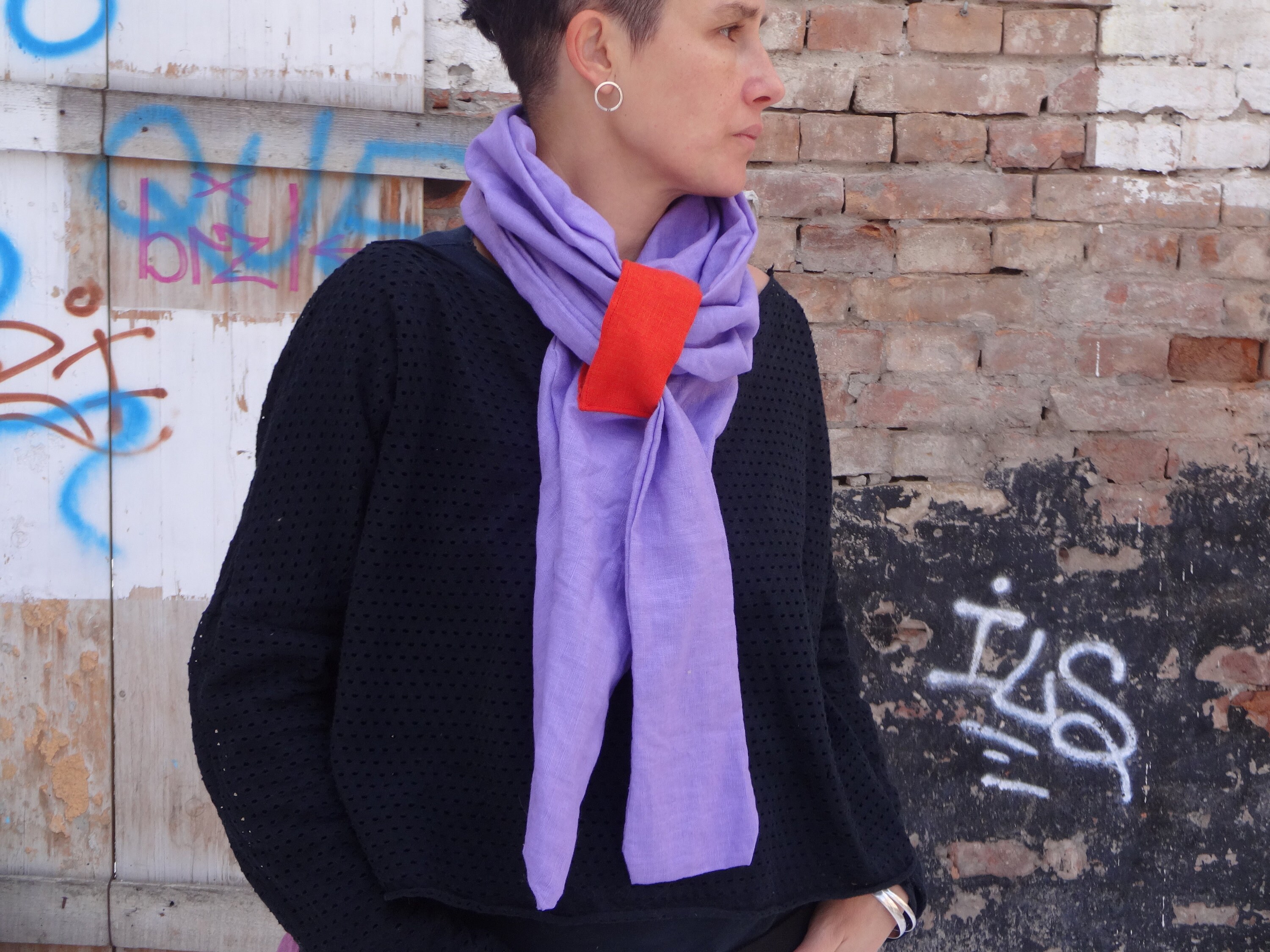 Lilac Linen Scarf/ Asimetric Loop Scarf /unique Scarf/ Gift for Her ...