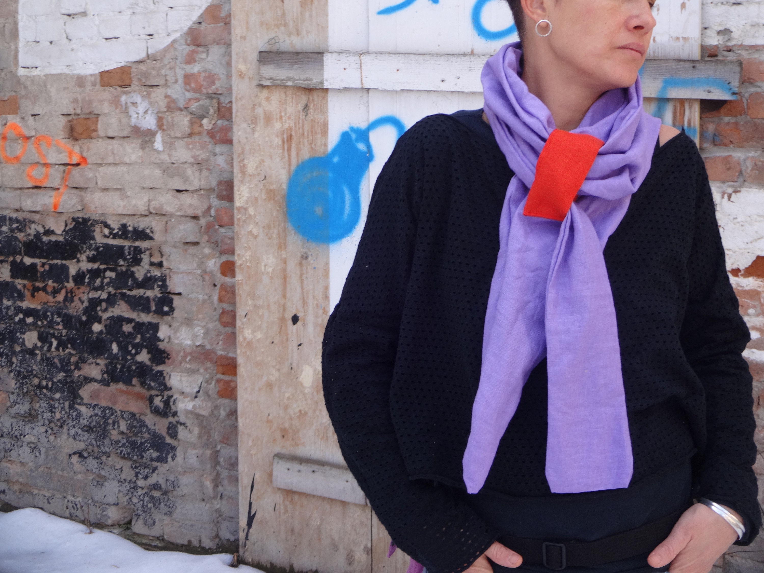 Lilac Linen Scarf/ Asimetric Loop Scarf /unique Scarf/ Gift for Her ...
