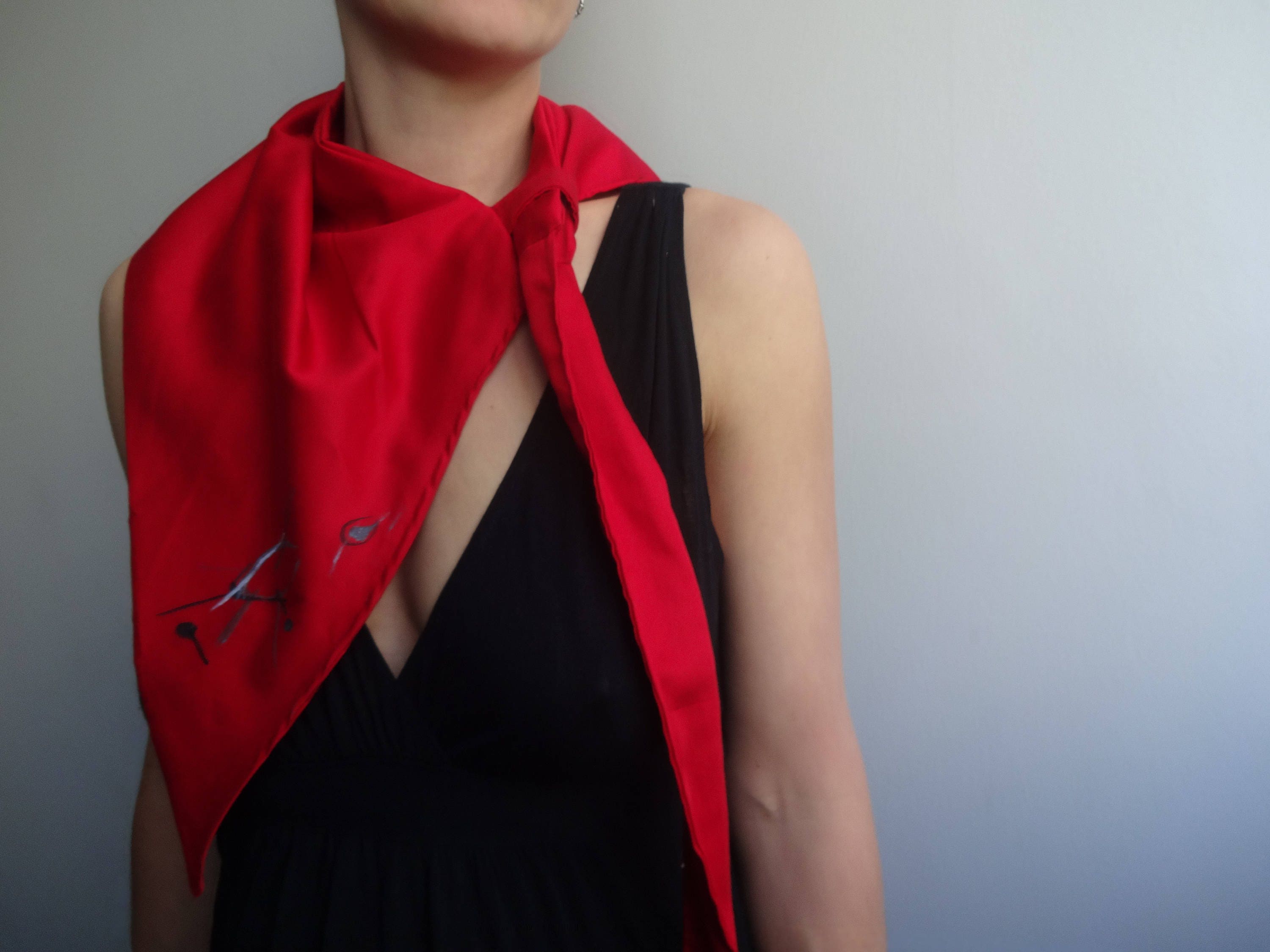Red Scarf / Hand Painted / Gift for Her / Red Scarf / Red Colar ...