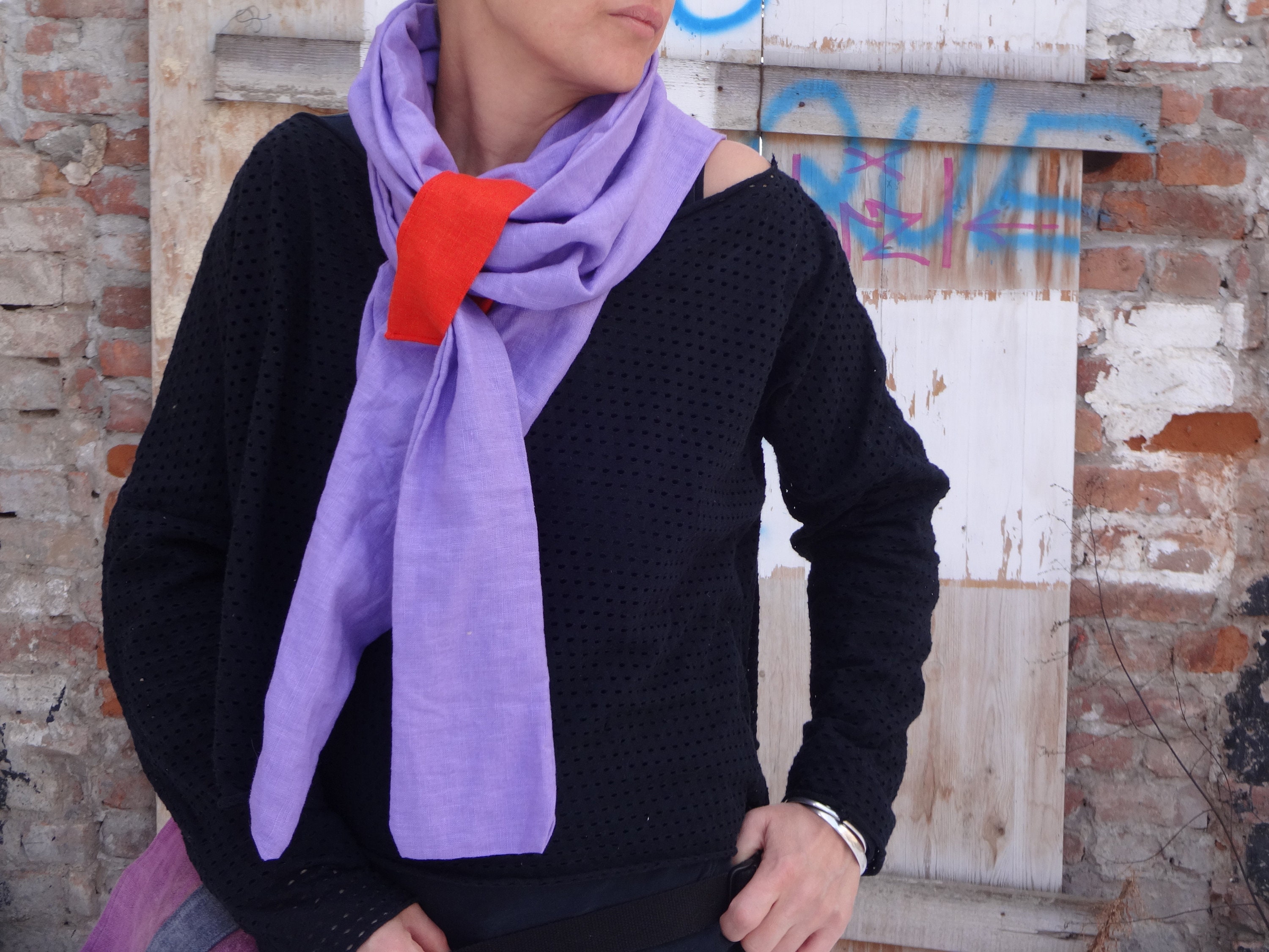 Lilac Linen Scarf/ Asimetric Loop Scarf /unique Scarf/ Gift for Her ...