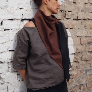 Linen Wrap / Brown Scarf / Brown Linen Scarf / Asimetric Loop Scarf ...