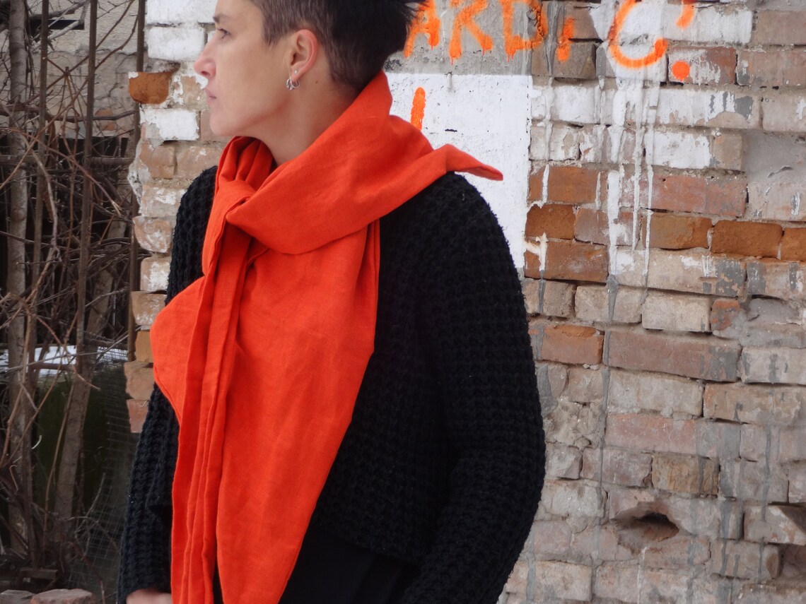 Orange Linen Scarf/ Asimetric Loop Scarf /unique Scarf/ Gift - Etsy