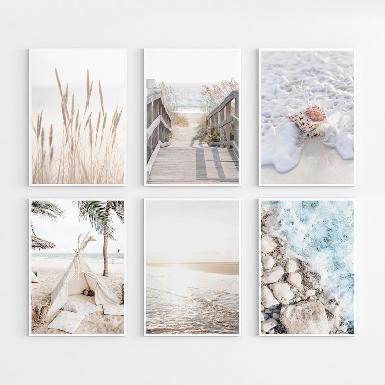 Neutral Beach Print Set of 6, Coastal Art Prints, Pampas Grass Print ...