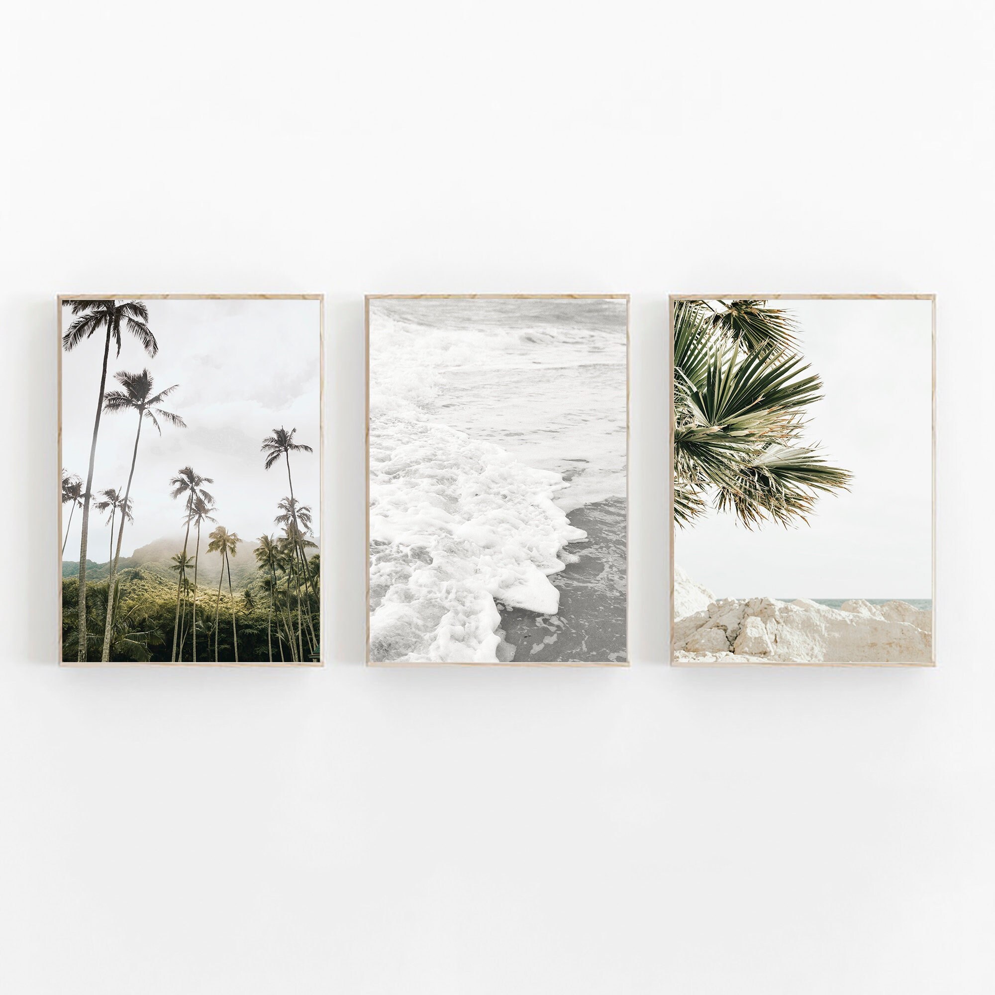Neutral Print Set of 3 Palm Tree Print Tropical Wall Art - Etsy