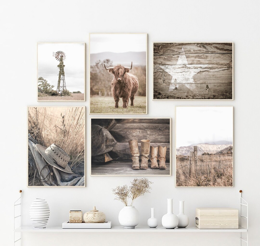 Farmhouse Large Printable Set, Rustic Set of 6 Prints, Highland Cow ...