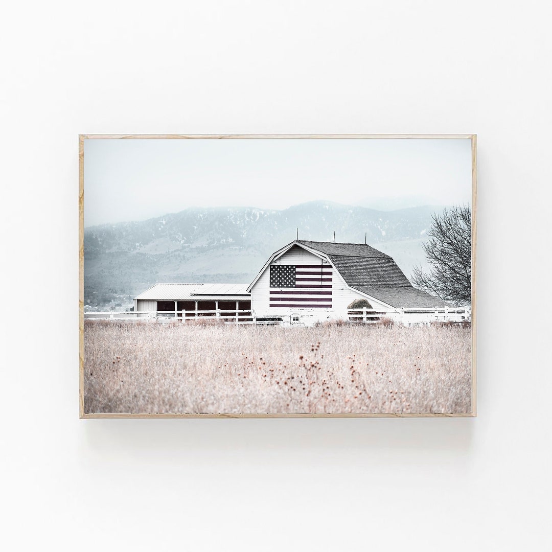 Barn Print, Farmhouse Poster, Patriotic Wall Art Decor, Rustic Home ...