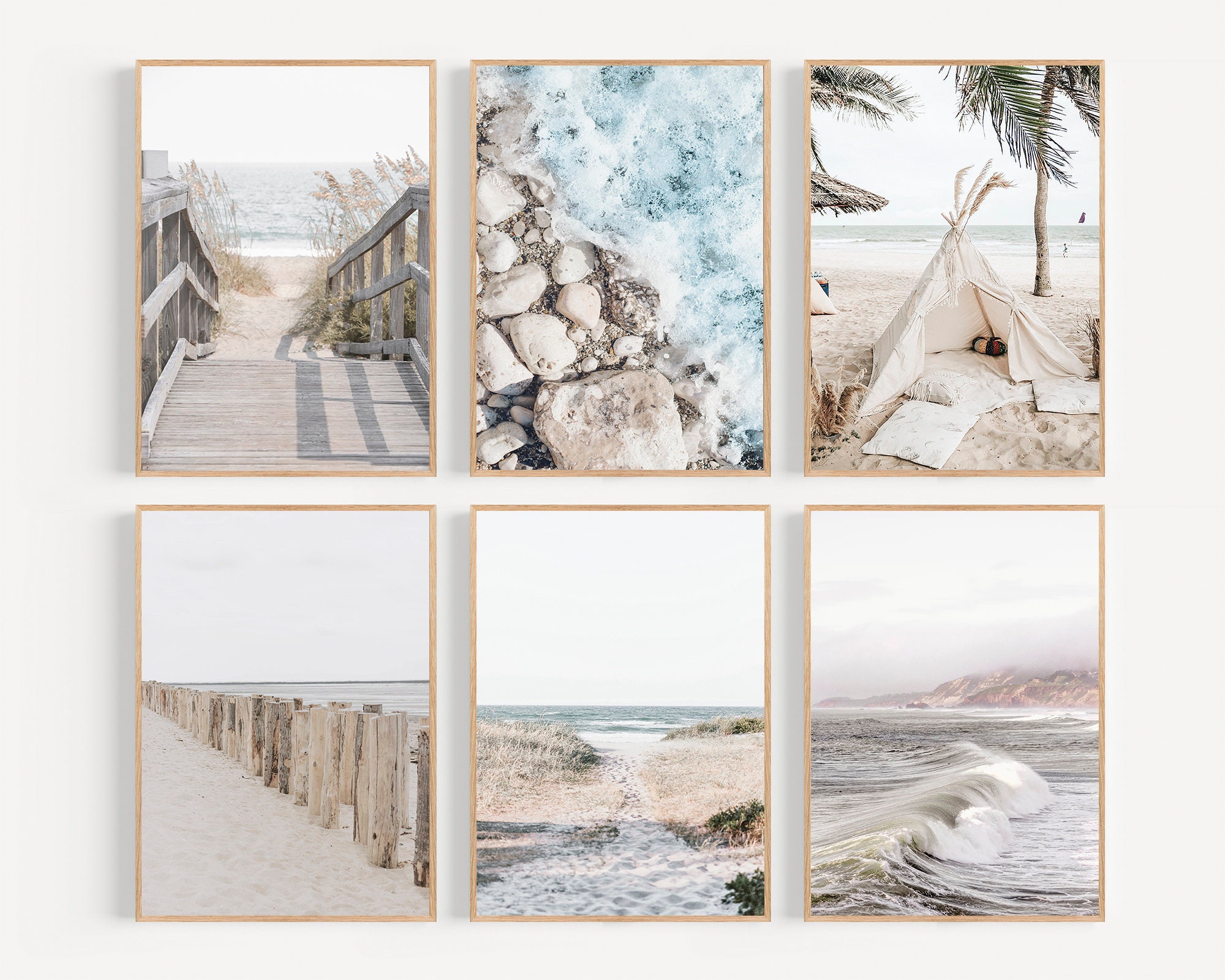 Neutral Beach Print Set of 6, Coastal Wall Art, Pampas Print, Printable ...