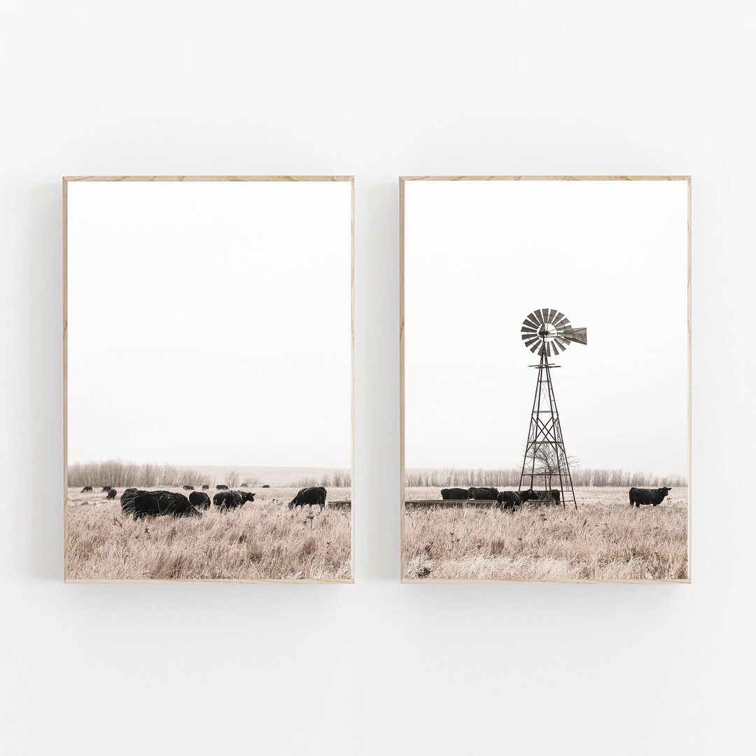 Windmill Print, Farmhouse Print Set of 2, Modern Farmhouse Wall Art ...