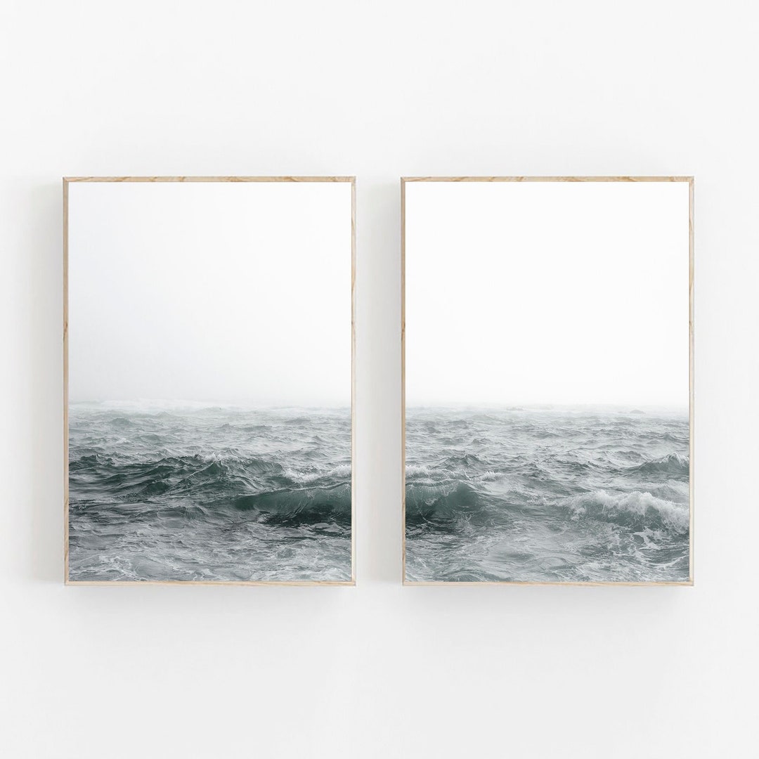 Ocean Print Set of 2, Ocean Wall Art, Modern Minimalist Poster, Beach ...