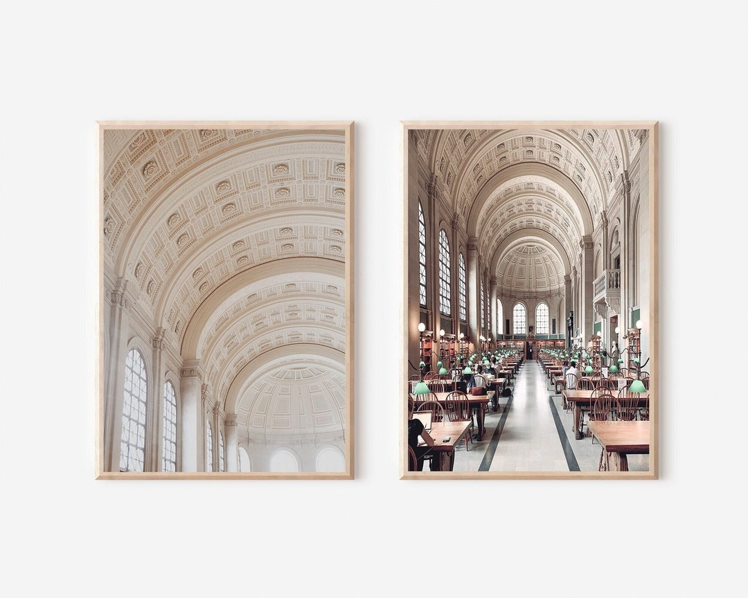 Boston City Print Set, Boston Wall Art, Boston Public Library Set of 2 ...