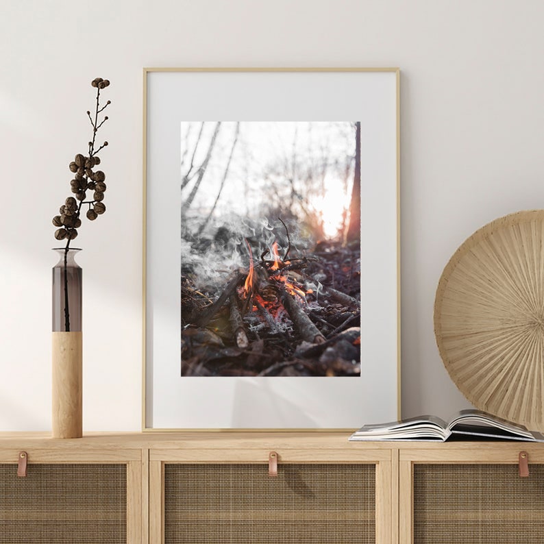 Bonfire Print, Campfire Print, Campfire Landscape Art Print, Campfire ...
