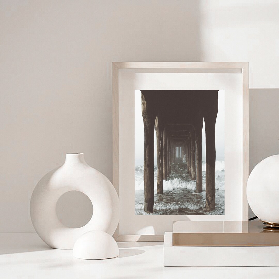 La Jolla Pier Print, Neutral Coastal Decor, Modern Beach Art (digital ...