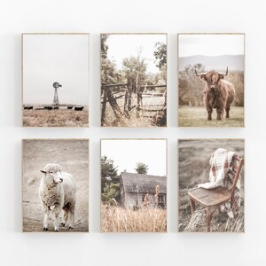 Farmhouse Print Set of 6, Rustic Wall Decor, Highland Cow Print, Nature ...