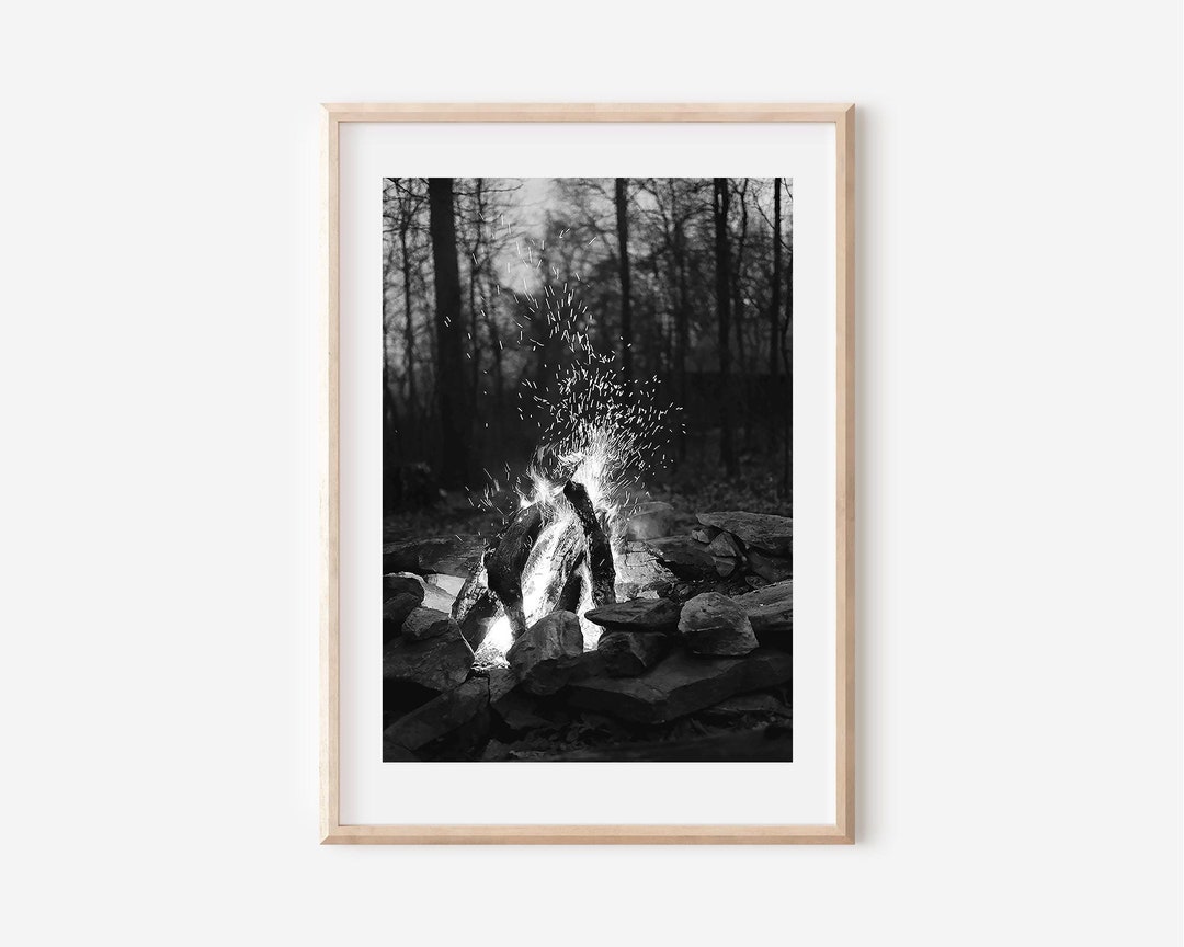 Bonfire Print, Black and White Digital Аrt, Campfire Art Print, Bonfire ...
