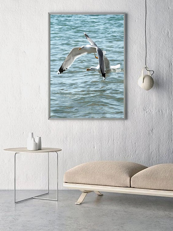 Seagull Wall Art Waves Wall Decor Seagulls Print Birds Wall | Etsy
