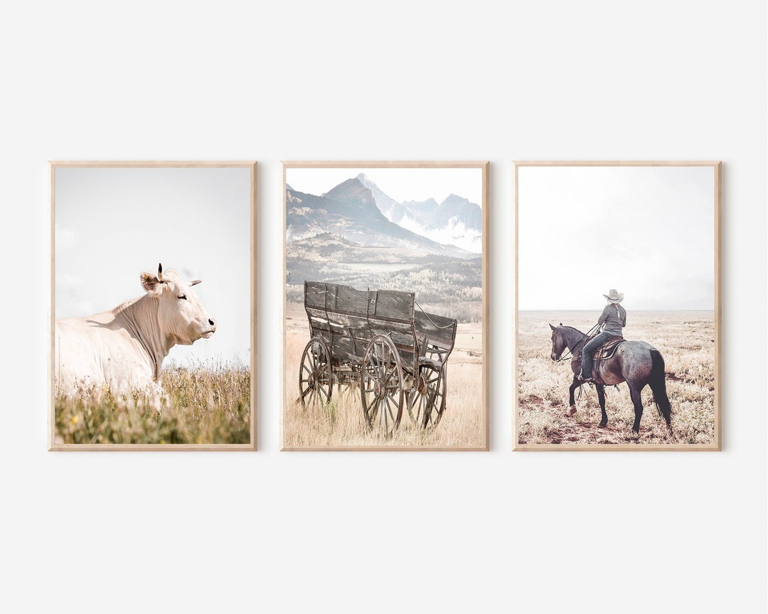 Farmhouse Poster Set of 3, Cowboy Print, Western Decor, Highland Cow ...