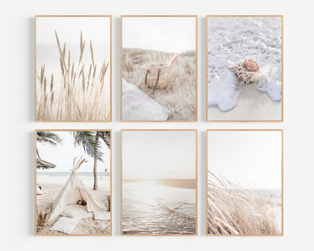 Neutral Beach Print Set of 6, Coastal Art Prints, Pampas Grass Print ...