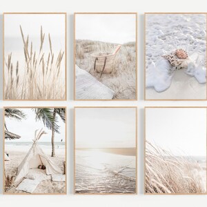 Neutral Beach Print Set of 6, Coastal Art Prints, Pampas Grass Print ...