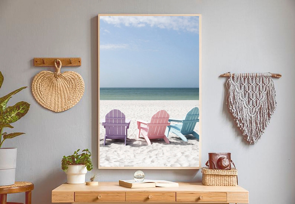 Beach Chairs Print Beach Wall Art Cottage Decor Ocean Wall - Etsy
