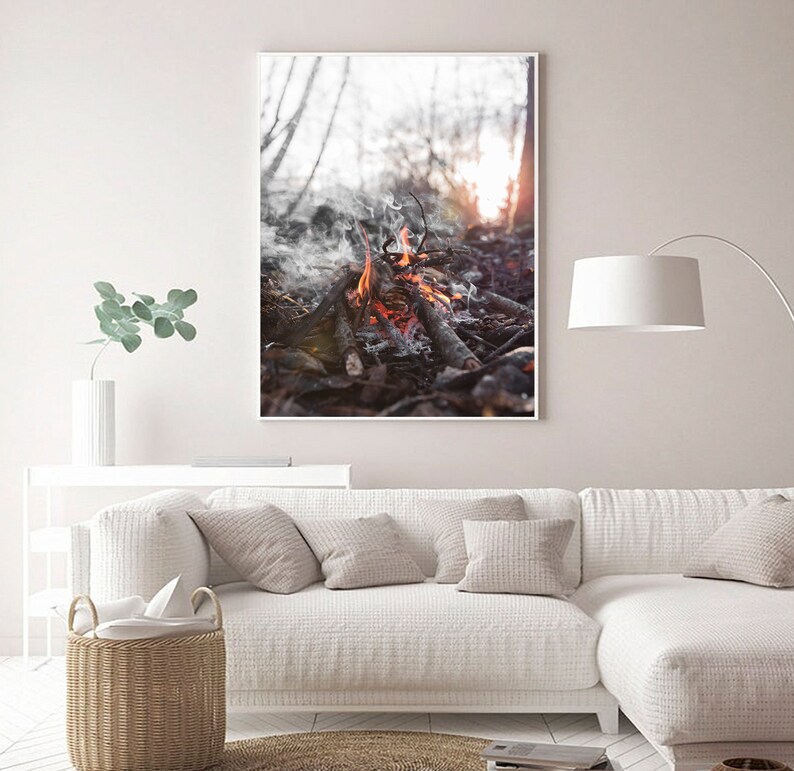 Bonfire Print, Campfire Print, Campfire Landscape Art Print, Campfire ...