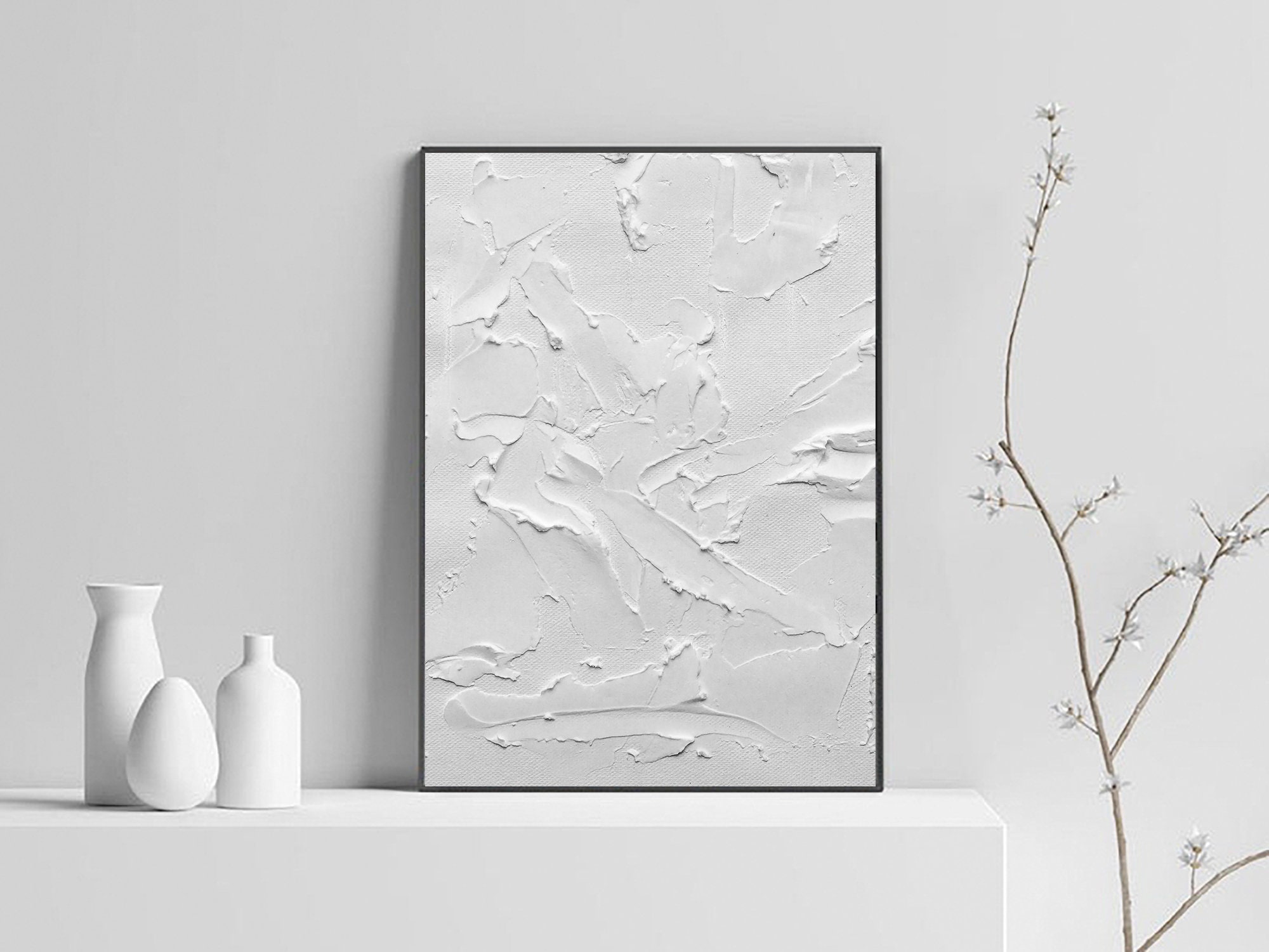 Abstract Painting Set of 3, White Textured Wall Art, Textured Art Set ...
