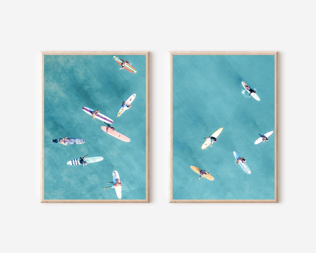 Surf Poster Surfing Wall Art Set of 2 Beach Art Downloadable Aerial ...