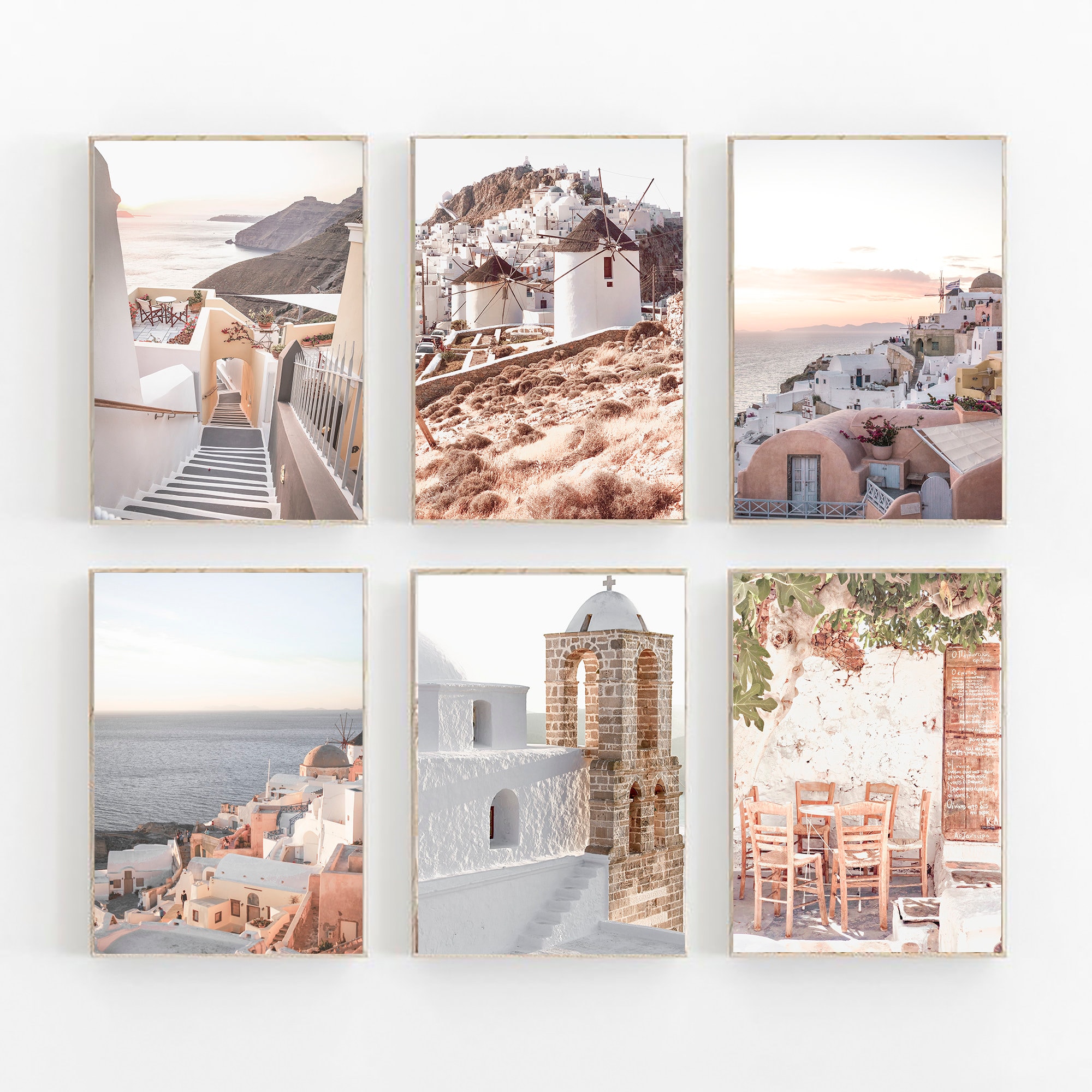 Greece Print Set of 6, Oia Santorini Print Set of 6, Mykonos Pastel ...