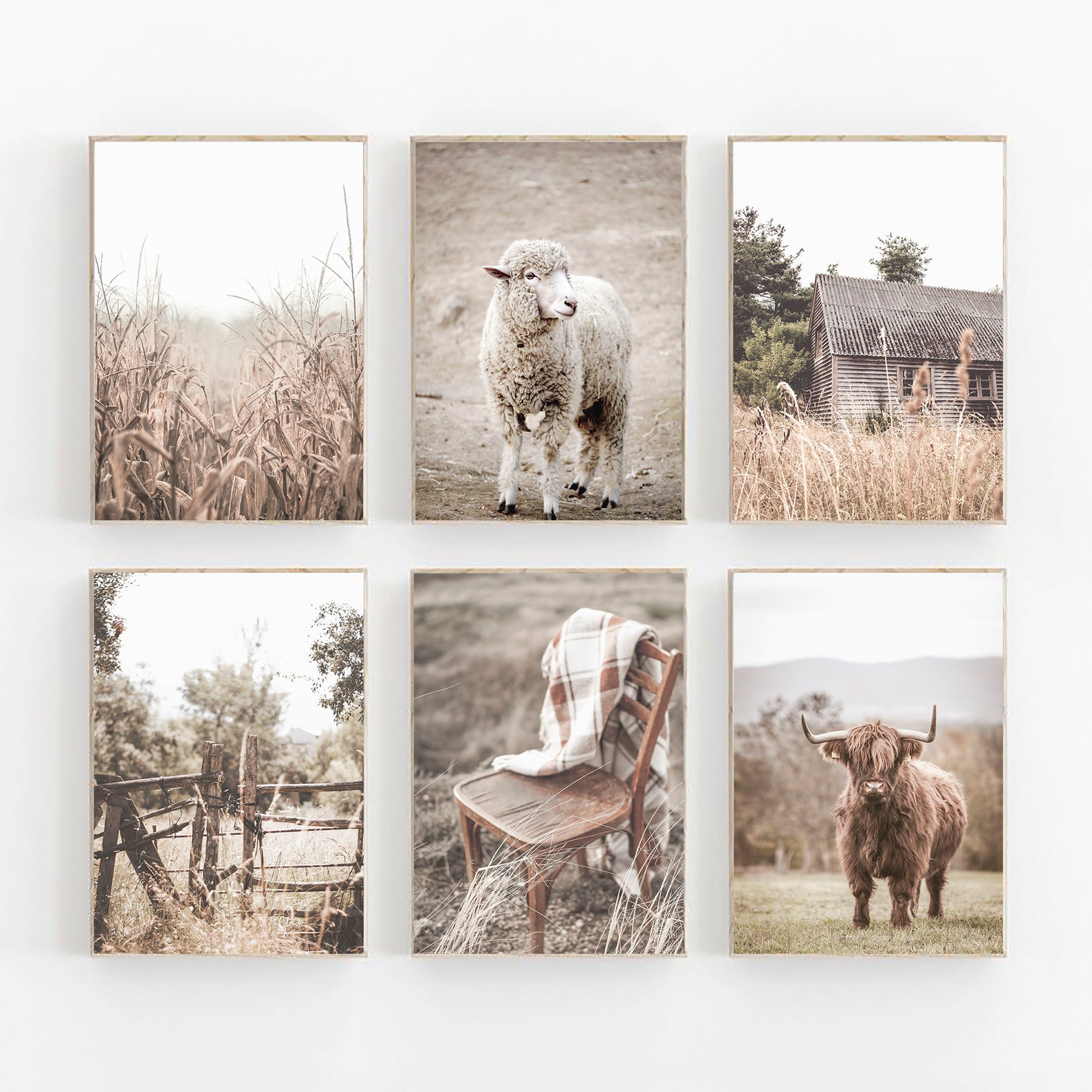 Farmhouse Print Set of 6 Rustic Wall Decor Highland Cow - Etsy