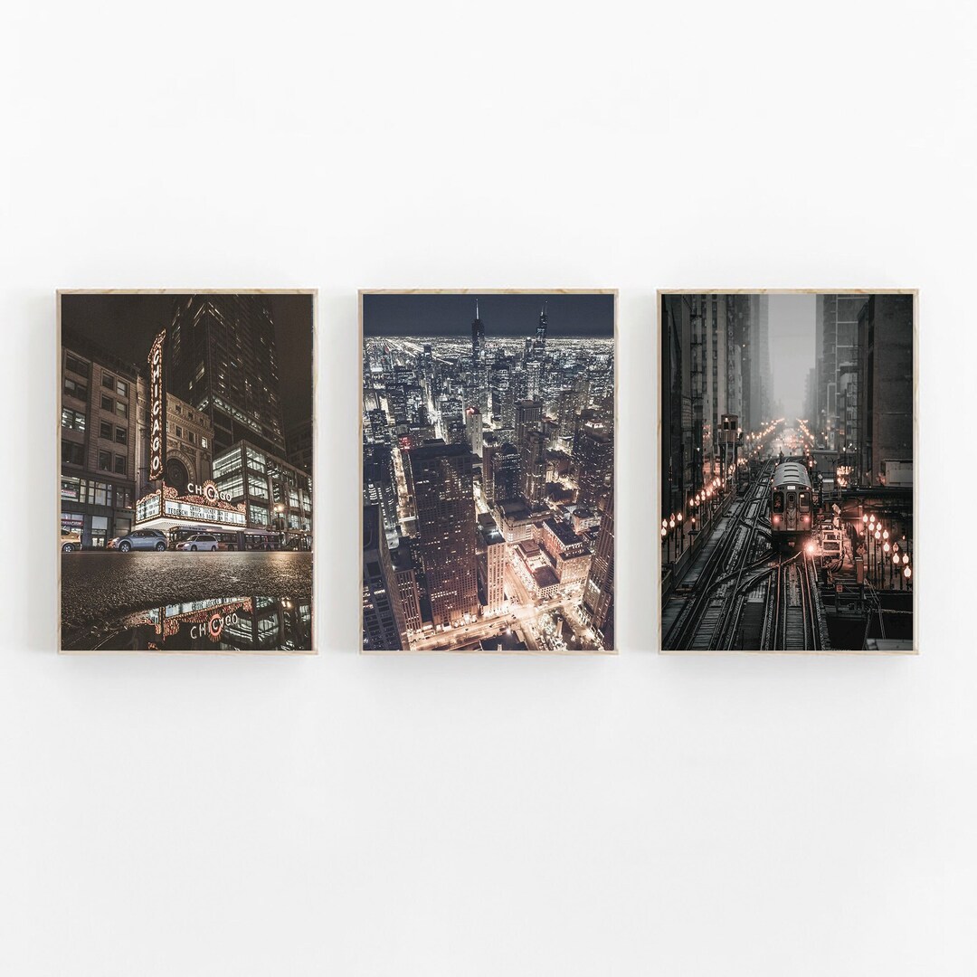 Chicago Prints Set of 3, Chicago Illinois City Print, Chicago Street ...
