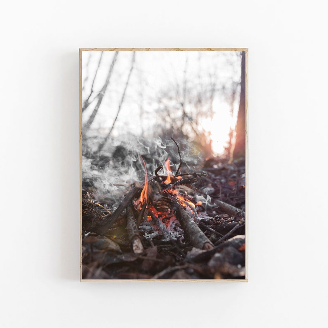 Bonfire Print, Campfire Print, Campfire Landscape Art Print, Campfire ...