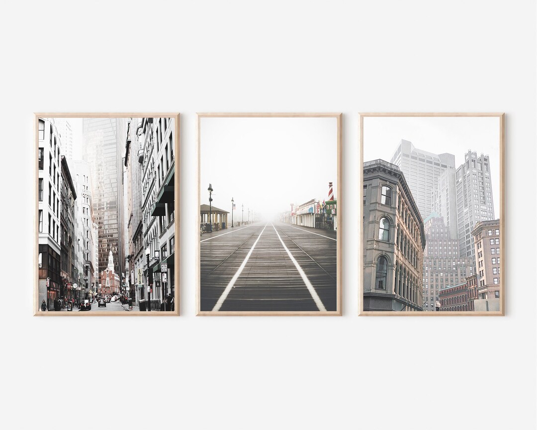 Boston City Print, Boston Massachusetts Set of 3, Boston Wall Art ...