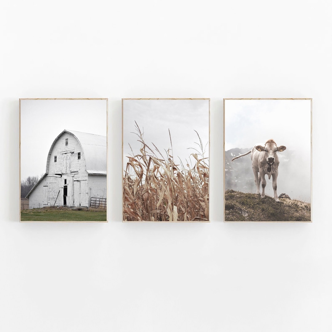 Farmhouse Print Set of 3, White Rustic Farmhouse Wall Art Decor ...