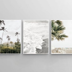 Neutral Print Set of 3, Palm Tree Print, Tropical Wall Art, Coastal ...