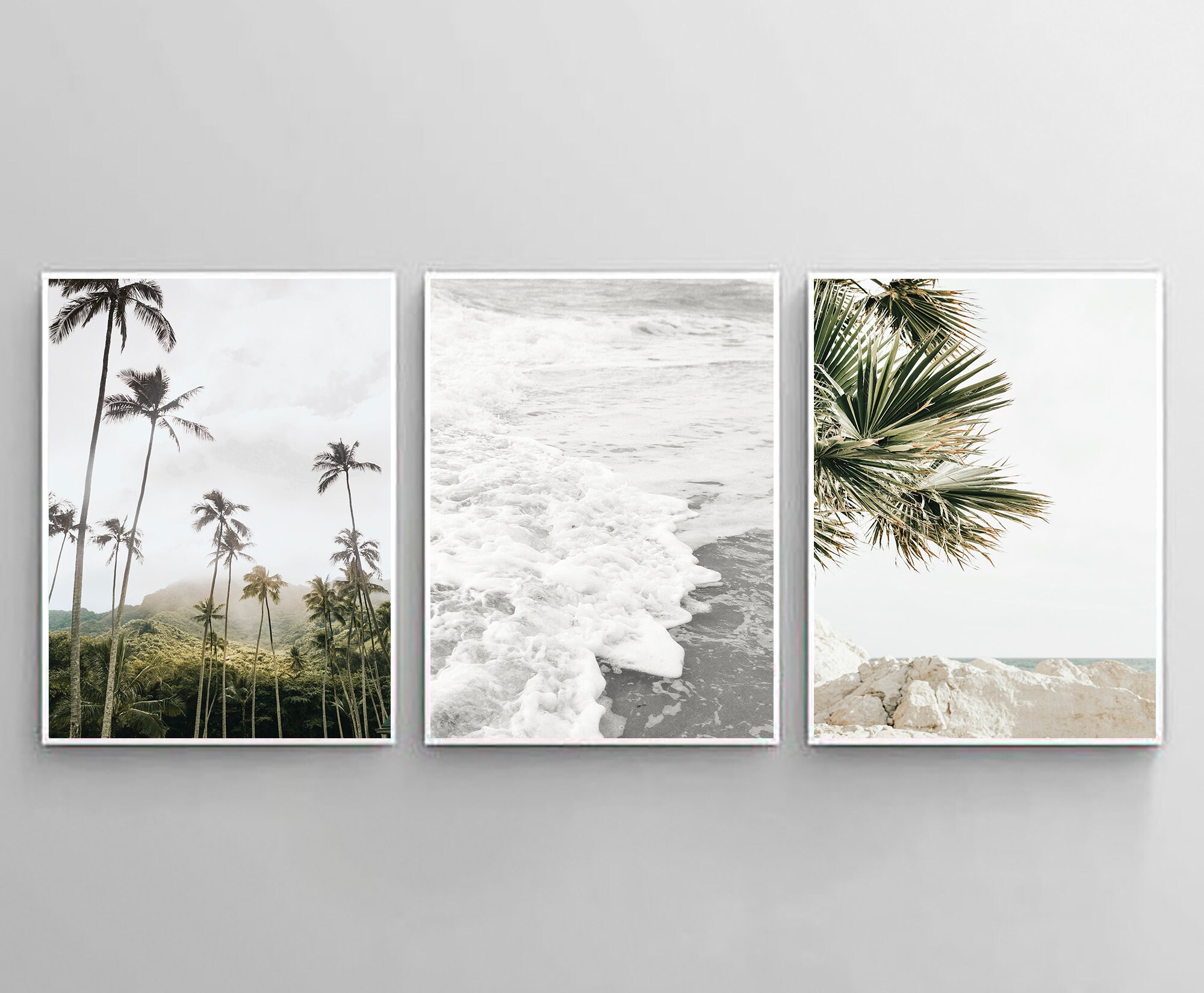 Neutral Print Set of 3 Palm Tree Print Tropical Wall Art - Etsy
