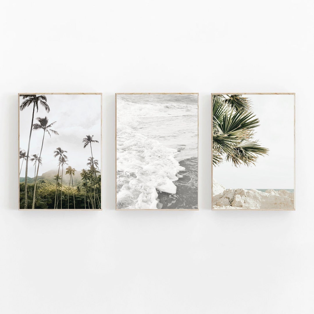 Neutral Print Set of 3, Palm Tree Print, Tropical Wall Art, Coastal ...