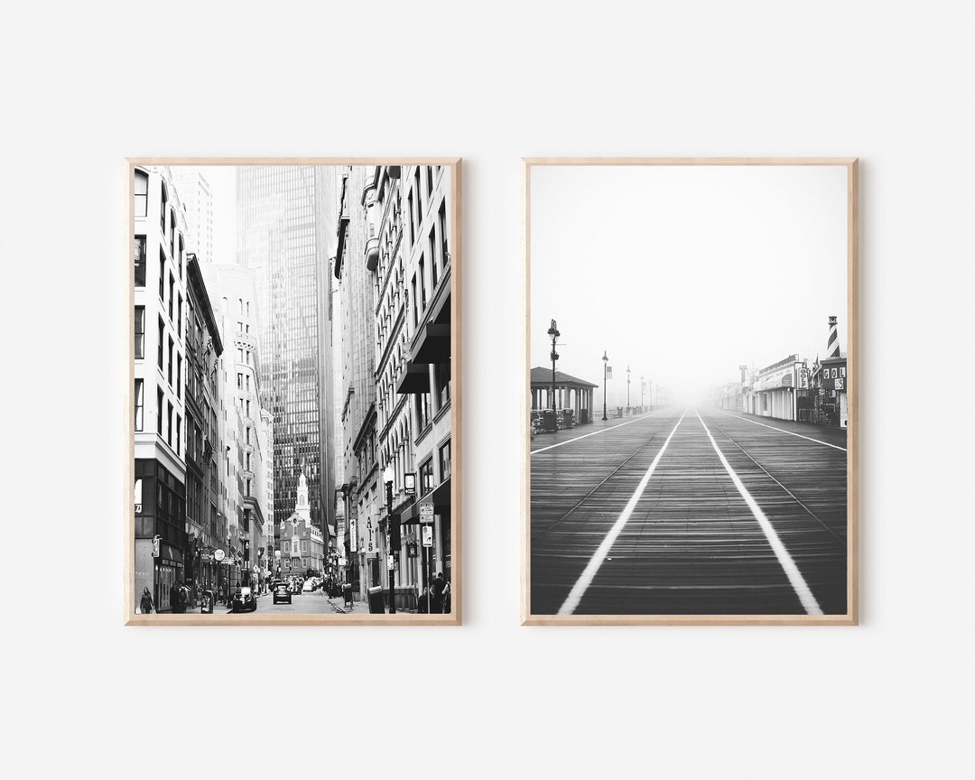 Boston Print Black and White, Boston Wall Art, Boston City Print Set of ...