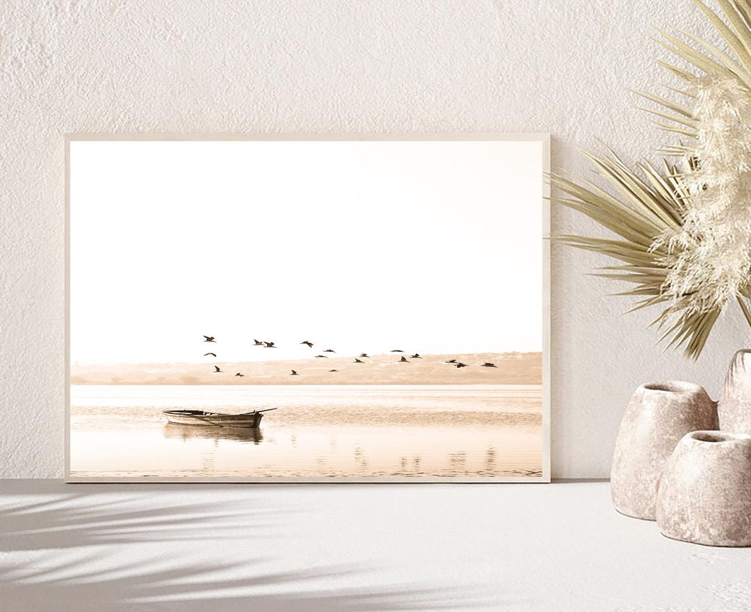 Flying Birds Print, Horizontal Print, Pastel Coastal Print, Modern ...