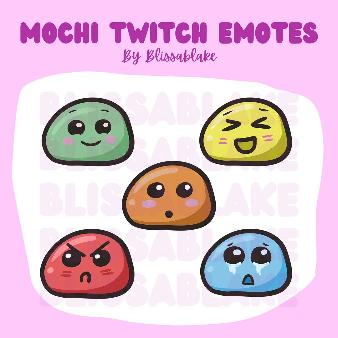 Cute Mochi Twitch Emote Kawaii Streamer Hand Drawn Digital Art Set ...