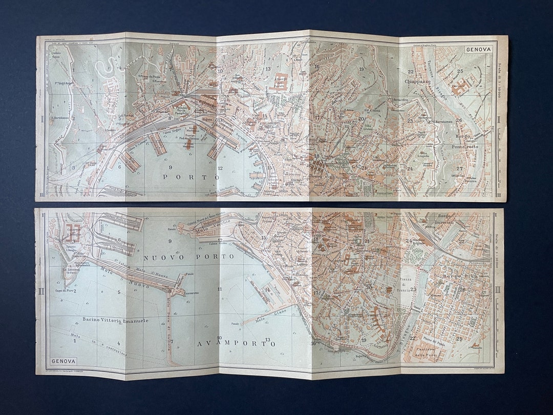 1916 Ancient Map of Genoa Composed of Two Sheets - Etsy