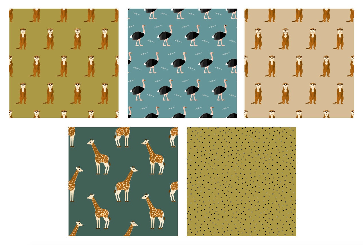 10 Safari Animals Digital Papers, Seamless Pattern, Background ...