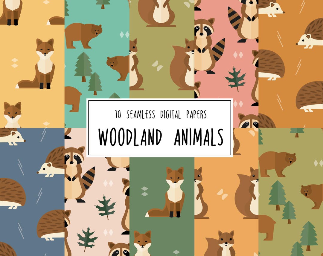 Woodland Animals Digital Paper: Seamless Patterns (12x12", 300 Dpi ...