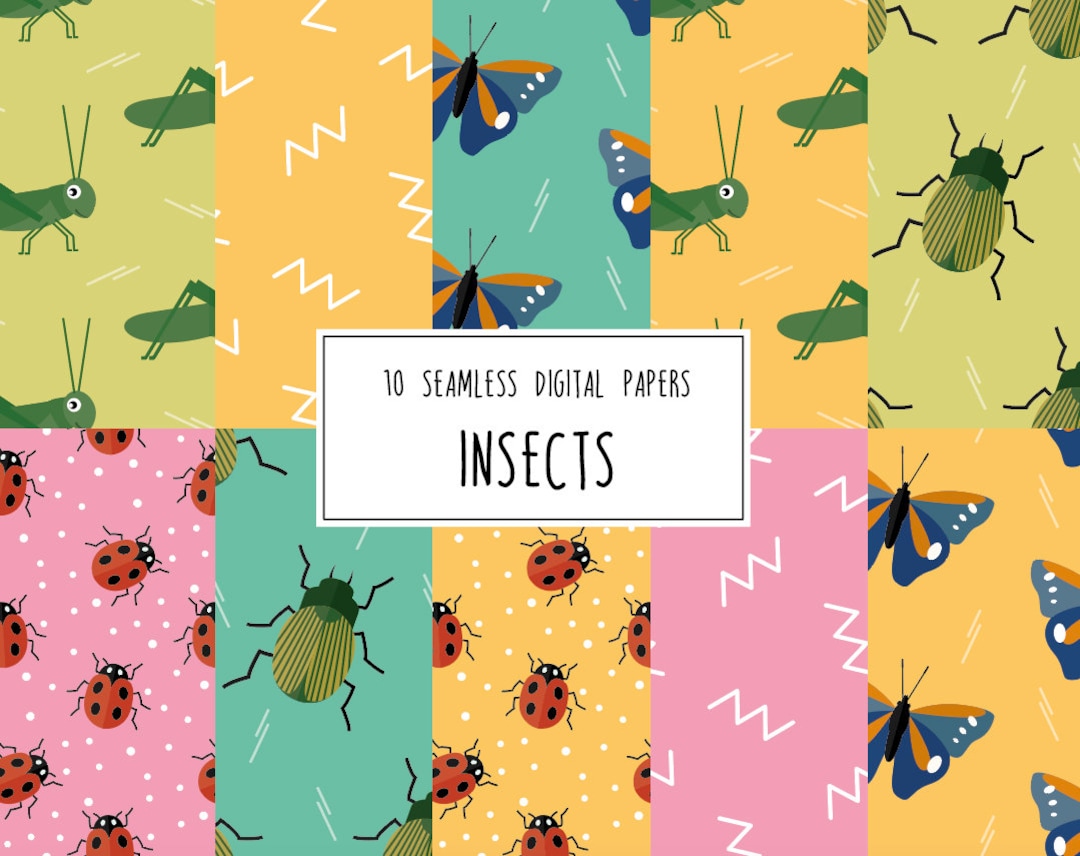 10 Insects Animals Digital Papers, Seamless Pattern, Background ...