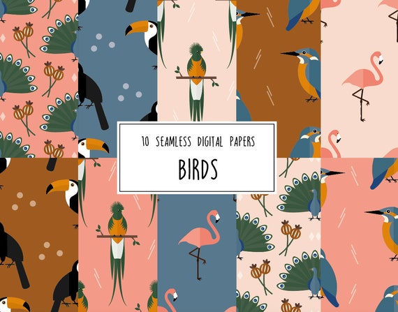10 Birds Animals Digital Papers Seamless Pattern Background - Etsy