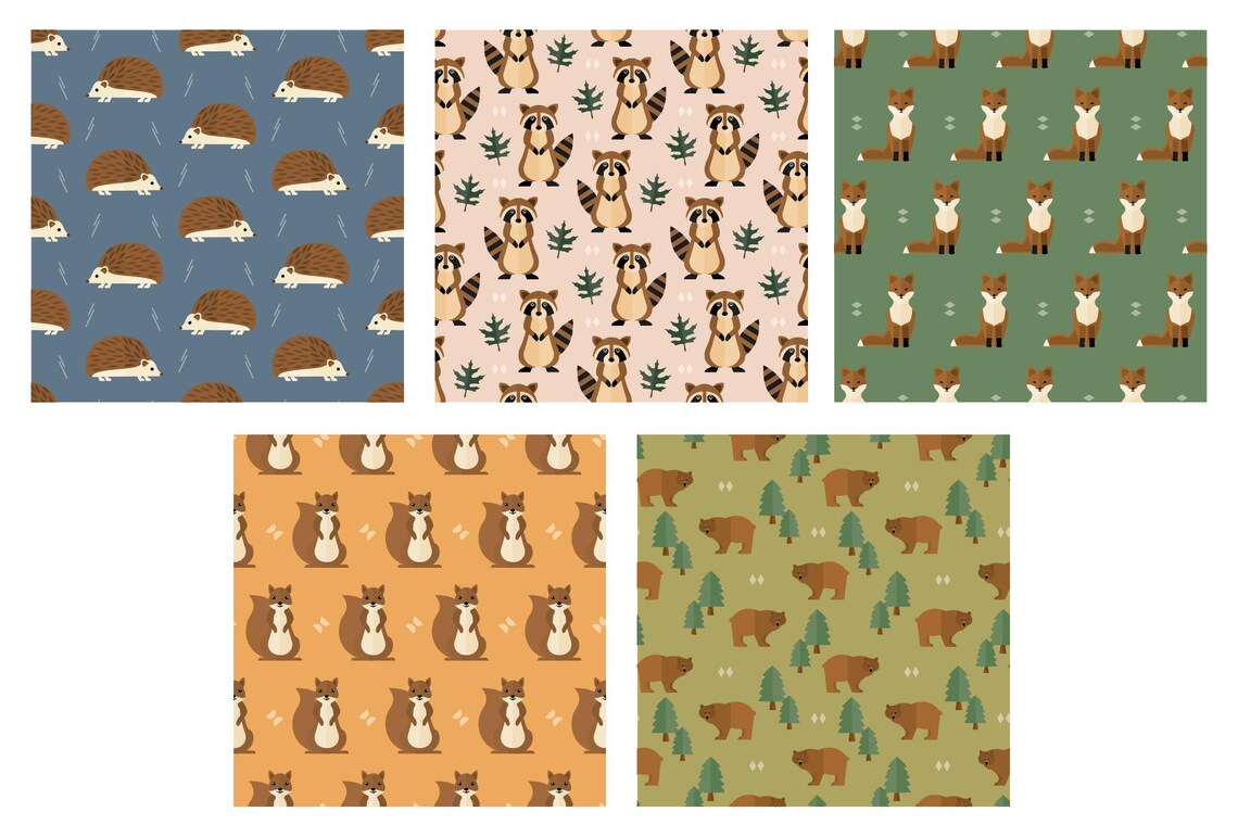 Woodland Animals Digital Paper: Seamless Patterns (12x12", 300 Dpi ...