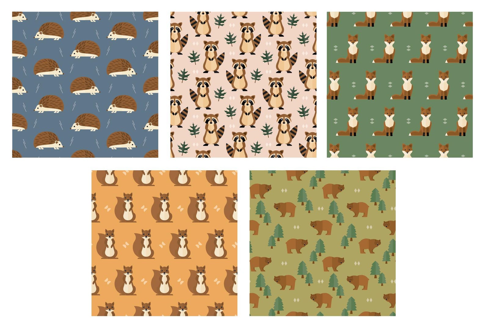 Woodland Animals Digital Paper: Seamless Patterns (12x12", 300 Dpi ...